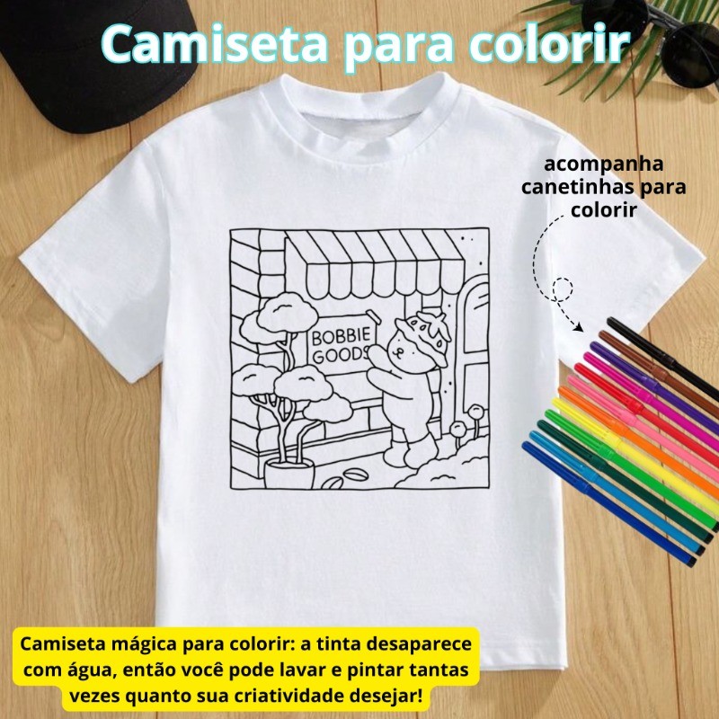Camiseta Bobbie Goods Blusa Para Colorir Divertida Acompanha Canetinhas ...