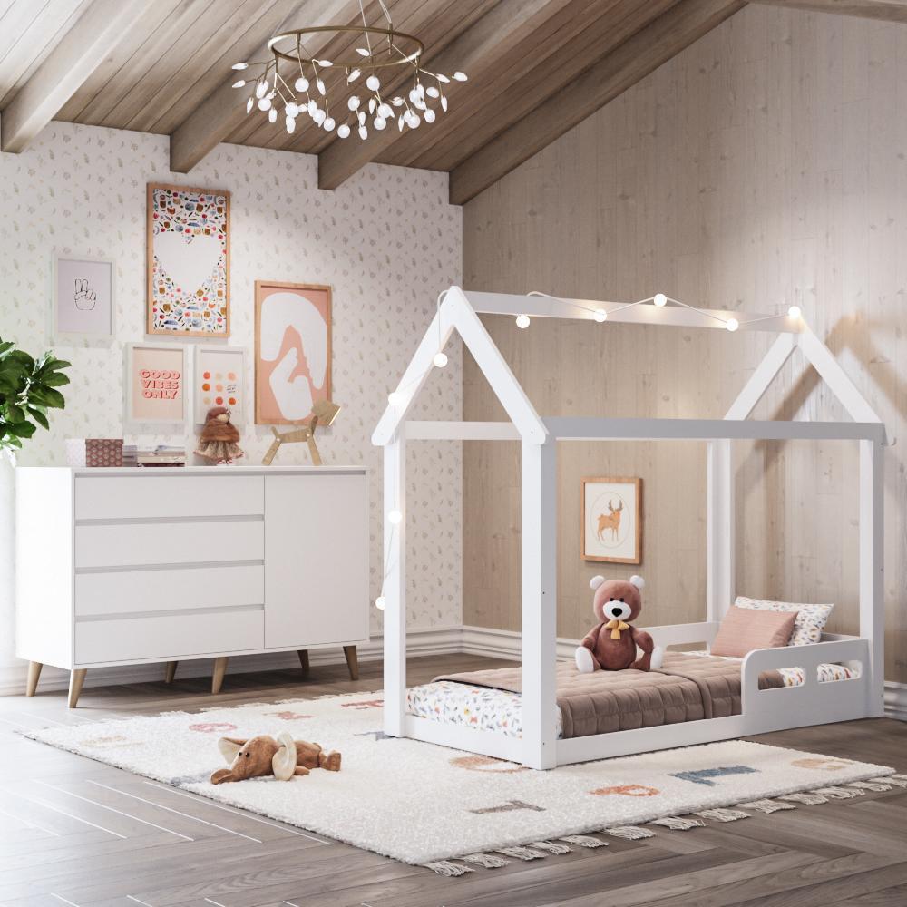 Quarto Bebê Montessoriano Analu Cama Casinha Cômoda 4 Gavetas 1 Porta ...