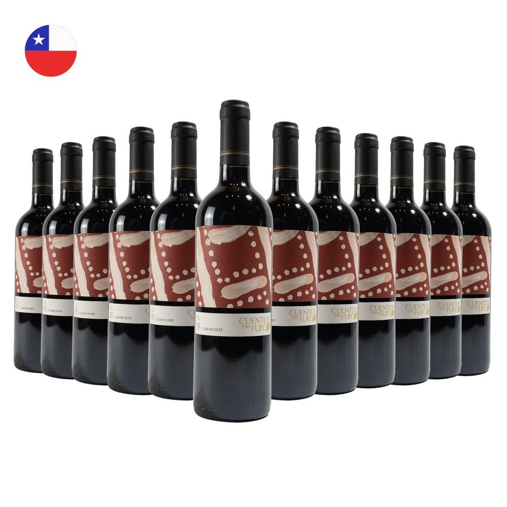 Kit com 12 Vinhos Chilenos Tinto Seco Carmenere Cuentos del Fuego 750ml ...