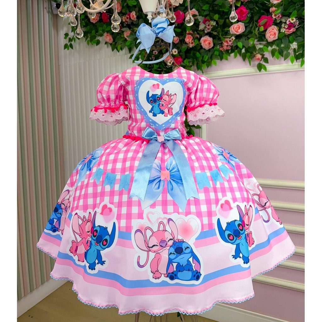 Vestido Junino Tematico Luxo Lilo Stitch Rosa Bebe Modelo 2 | Shopee Brasil