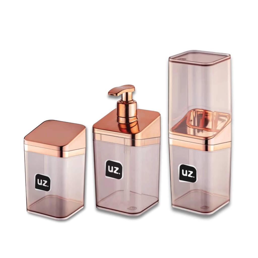 Kit Banheiro Slim Rose UZ Utilidades: Porta Escova, Porta Sabonete Líquido e Porta Algodão ...