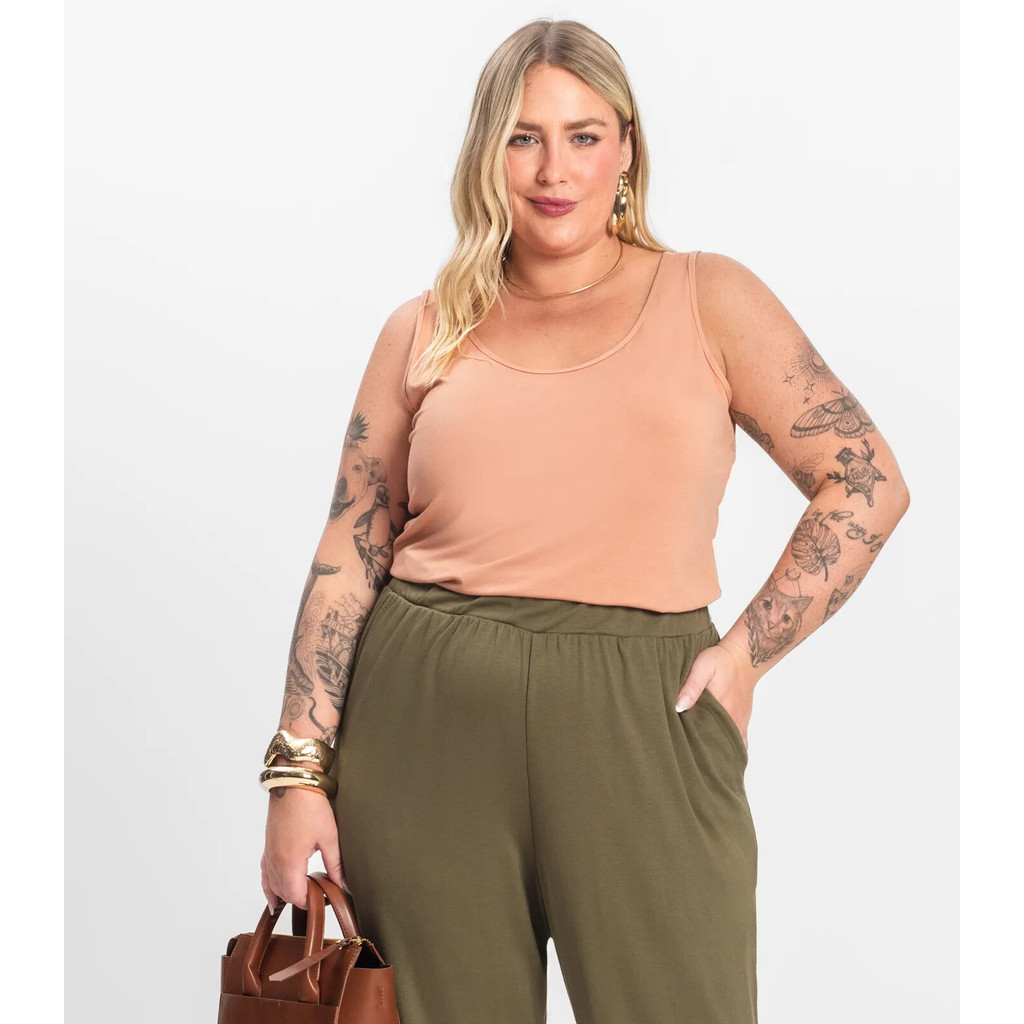 Regata Feminina Plus Size Secret Glam Marrom | Shopee Brasil