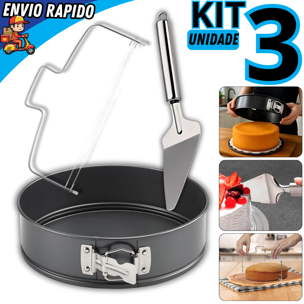 Kit Forma de Bolo Fundo Removivel 28 CM Cortador Nivelador de Bolo e ...