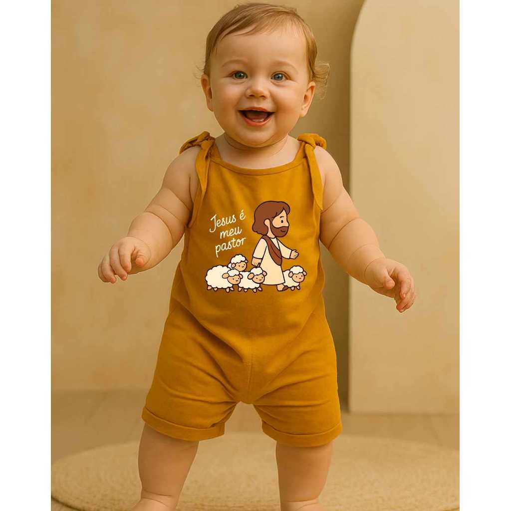 Macacão Jardineira Bebê Jesus é Meu Pastor Roupa de Bebê Cristã Algodão ...