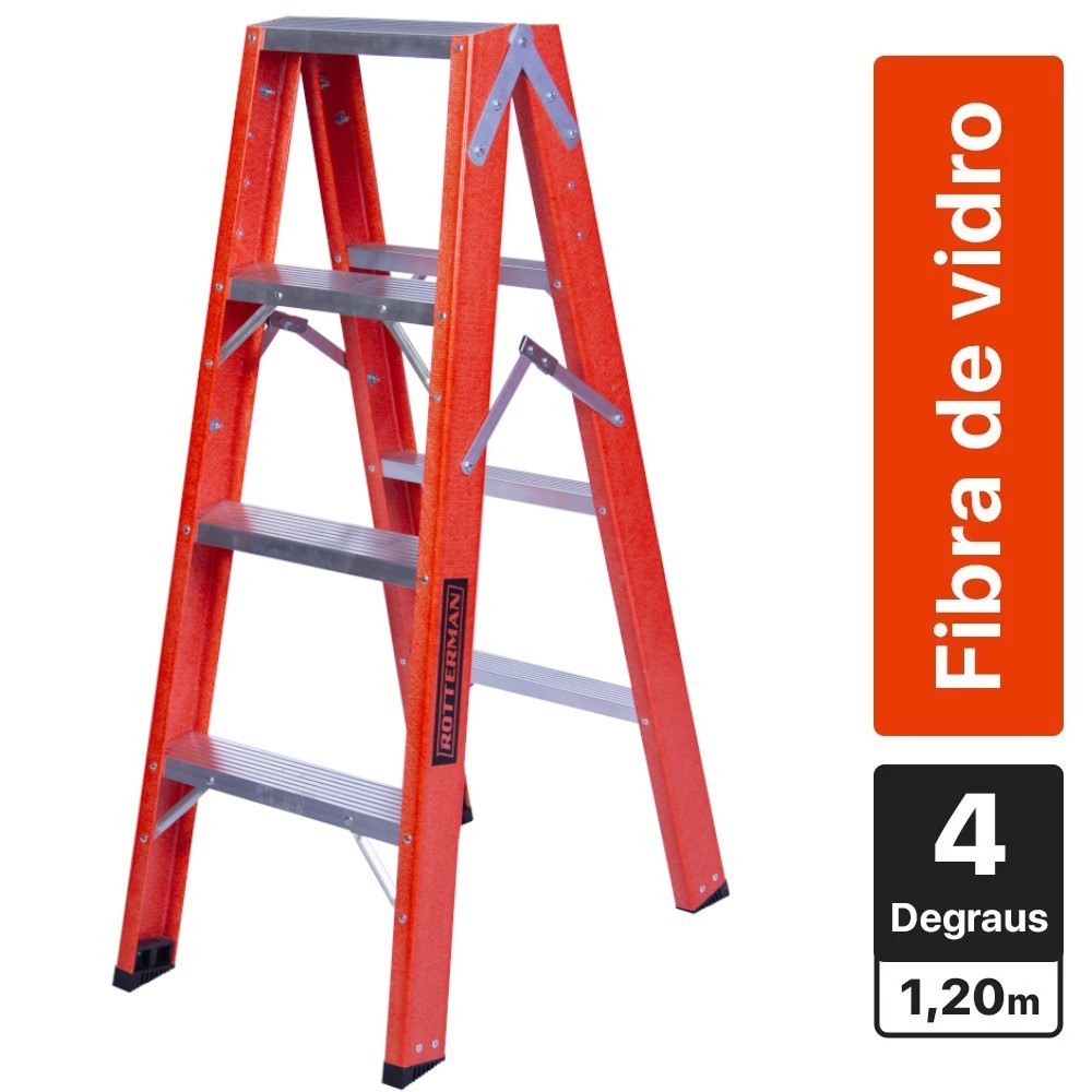 Escada de fibra de vidro 4 degraus 1,20 m modelo americana dupla ...