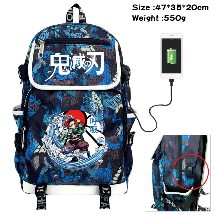 Demon Slayer Tanjirou Cartoon Estudante Interface USB Mochila Crianças ...