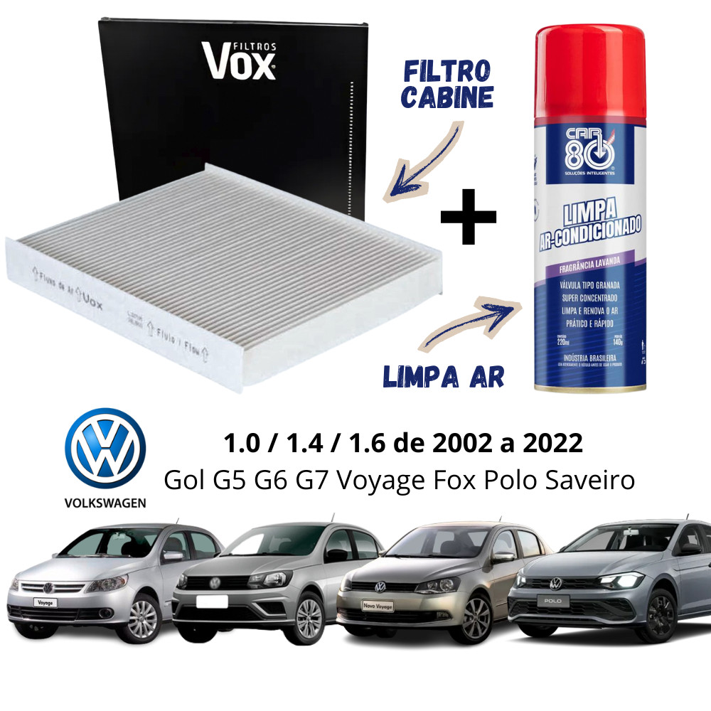 Filtro Ar Condicionado + Limpa Ar Gol G5 G6 G7 Fox Polo Saveiro Voyage ...