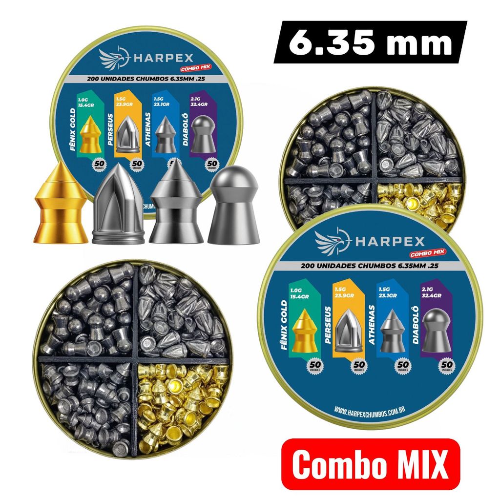 kit 4 Modelos de Chumbinhos 6.35mm Harpex - 200 und / COMBO MIX ...