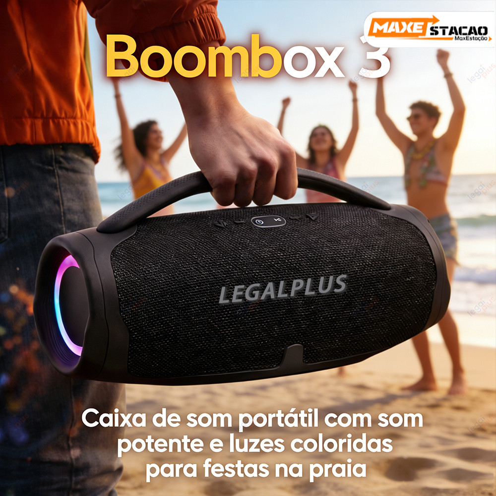 Caixa De Som Boombox 3 Bluetooth 23CM 70W Som Potente High Bass ...