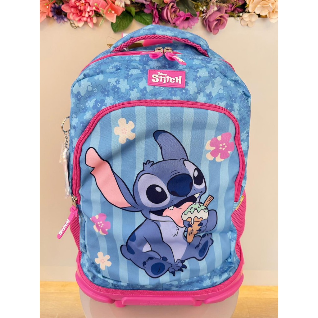 Mochila Infantil C/ Rodinhas da Lilo Stitch e Angel Pink | Shopee Brasil