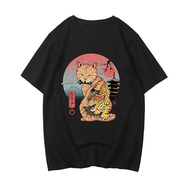 Camiseta Básica Cat Gato Samurai Tiger Tigre | Shopee Brasil