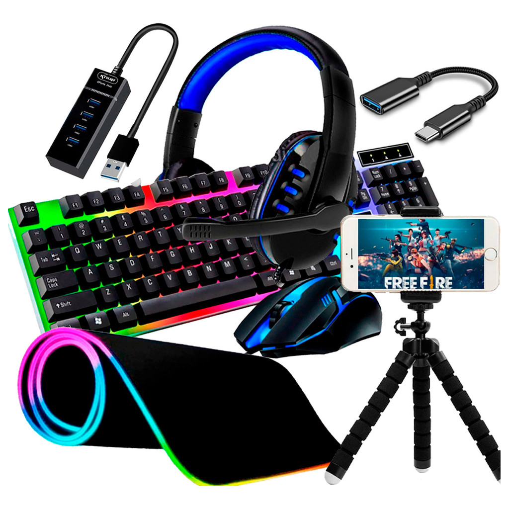 Kit Gamer Completo Mobilador Celula Teclado Mouse Rgb Tripe | Shopee Brasil