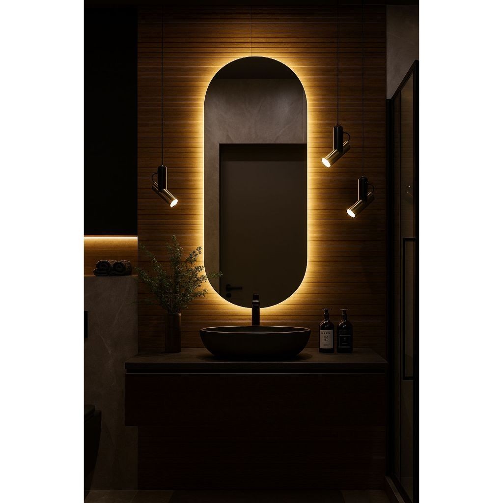 Espelho Oval Organico 70x40 Lapidado Corpo Inteiro Belo C/ LED A FONTE ...