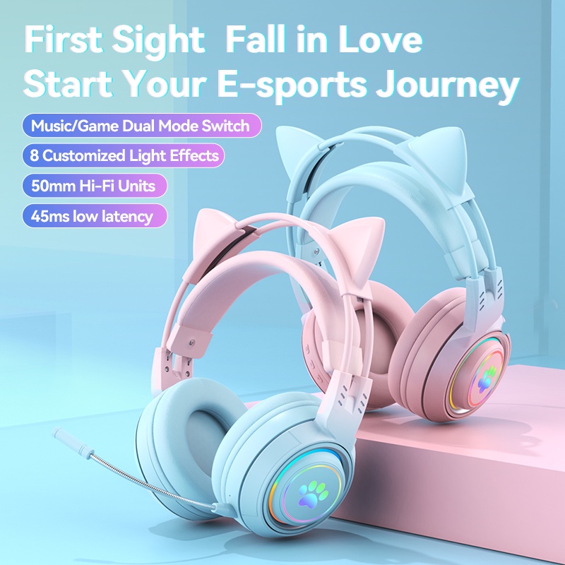 Cute Deer / Cat Ear Headphone Wireless hifi RGB Bluetooth 5.3 Kids ...