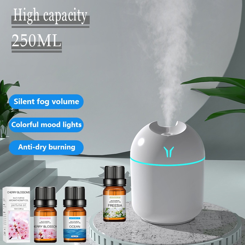 Umidificador de ar mini USB 250ML portátil, spray de óleos essenciais, purificador ultrassônico ...