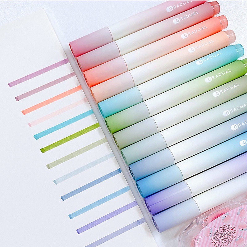 Marcador De Cor 12pcs/set Macaron Gradient Highlighter Coral Vermelho Pintura Conta Mão Grafite ...