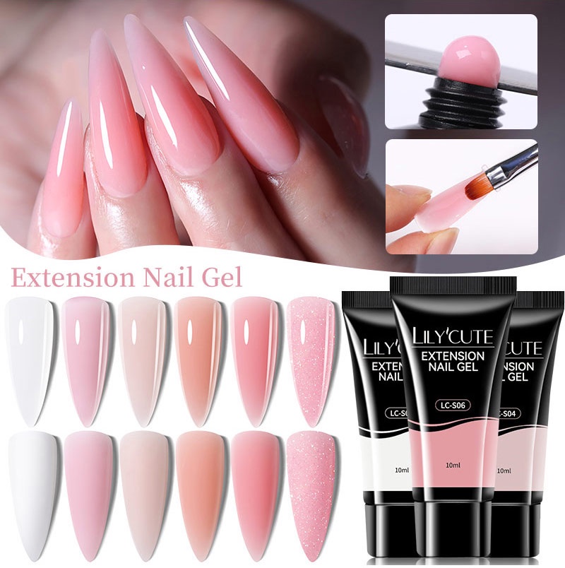 LILYCUTE Gel De Extensão Rápida Unhas Nude Pink Glitter Soak Off Semi Permanente Arte De ...