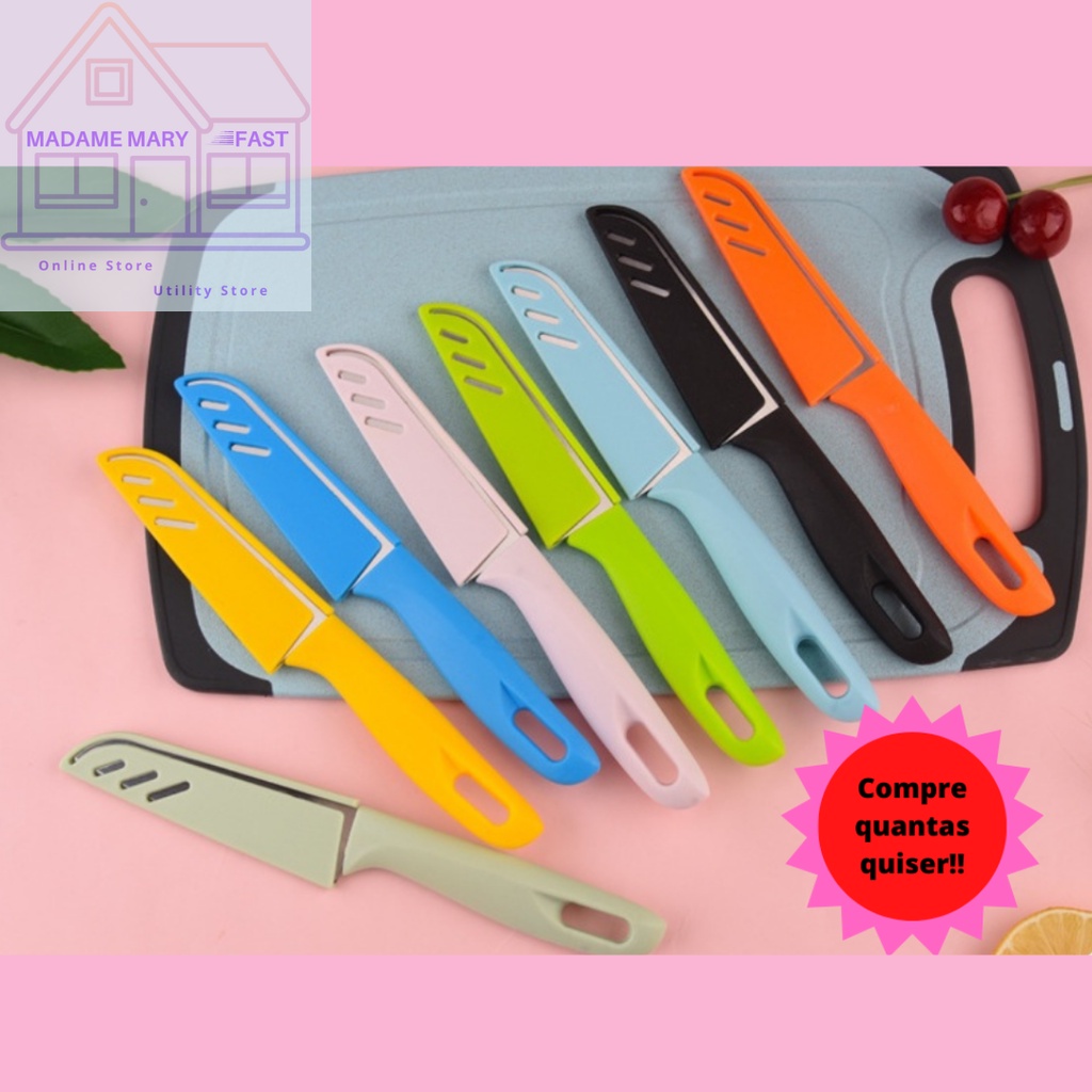 Faca Afiada Lâmina Aço Inox Cozinha Para Cortar Descascar com Capa de ...