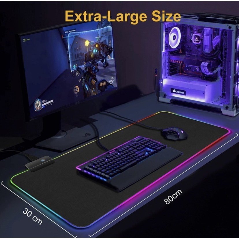 Mouse pad Gamer Led Rgb 7 Cores Tamanho Grande 80 X 30cm 90cm x 40cm ...