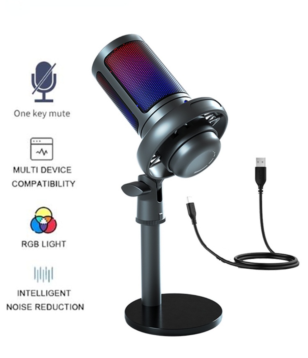 USB PC Gamer Microphone Condenser LED Mute Button Computer Gaming Mic ...
