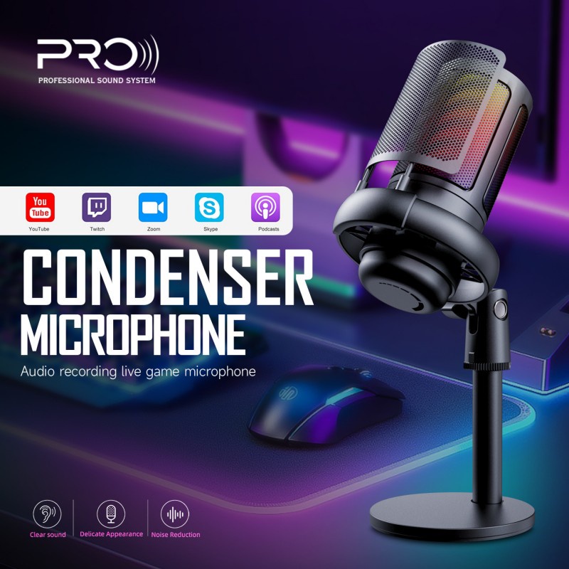 ME6S USB Condenser Microphone RGB PC Gamer Microphones for Computer ...