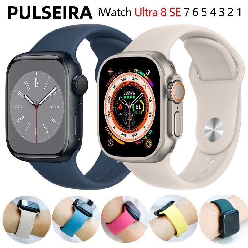 Pulseira apple watch 38 40 41 42 44 45 49 mm series 7 8 ULTRA SE 1 2 3 4 5 6 silicone liso ...