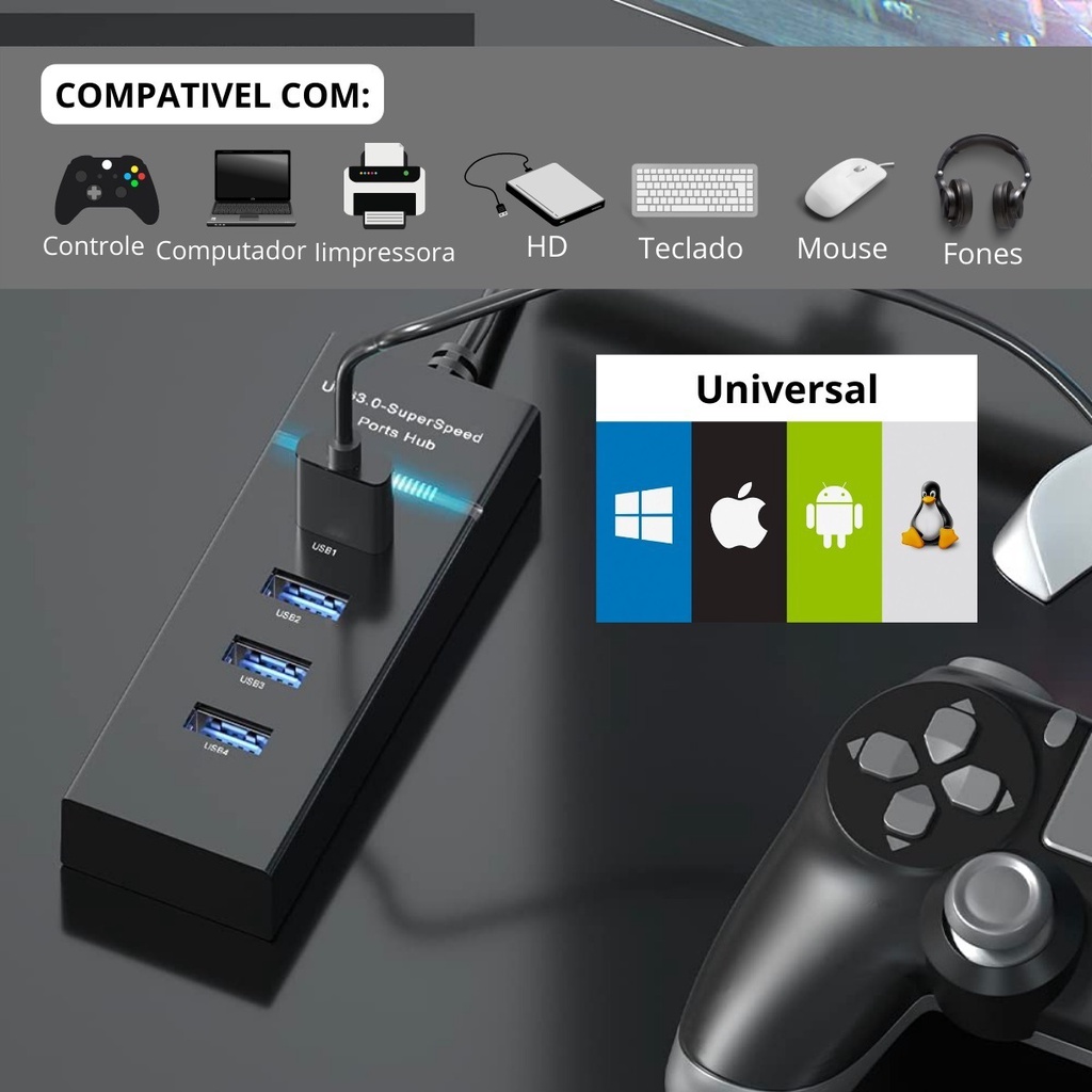 Hub Usb 3.0 Extensor 4 Portas Para Hd Pendrive Mouse e Teclado | Shopee ...