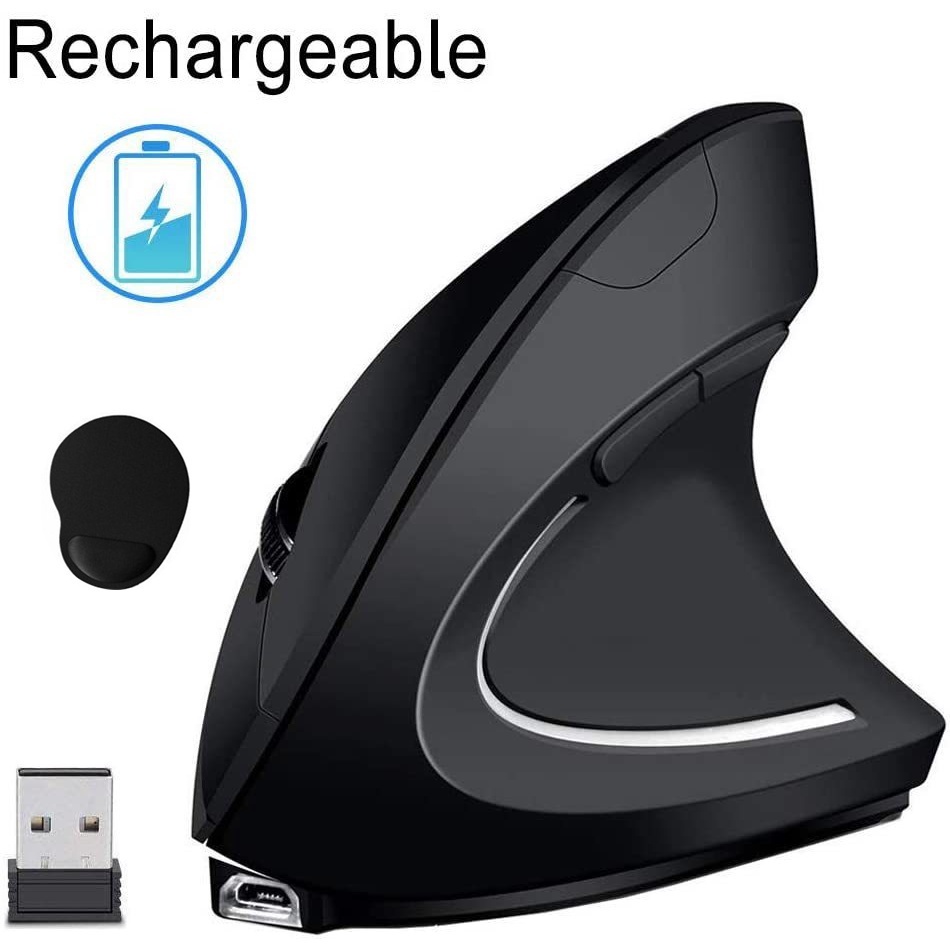 Mouse Vertical Sem Fio Recarregável 2.4Ghz Para Jogos De Computador ...