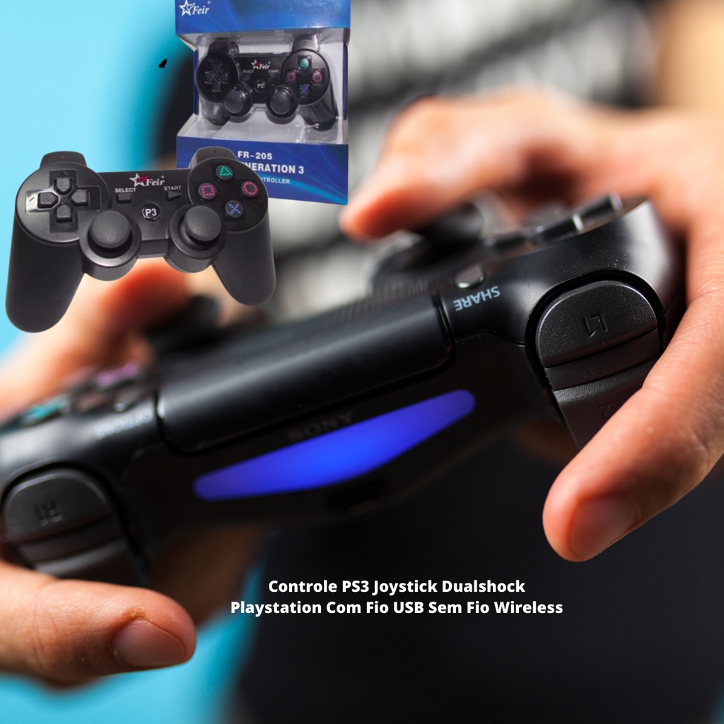 Controle PS3 Joystick Dualshock Playstation Com Fio USB Sem Fio ...