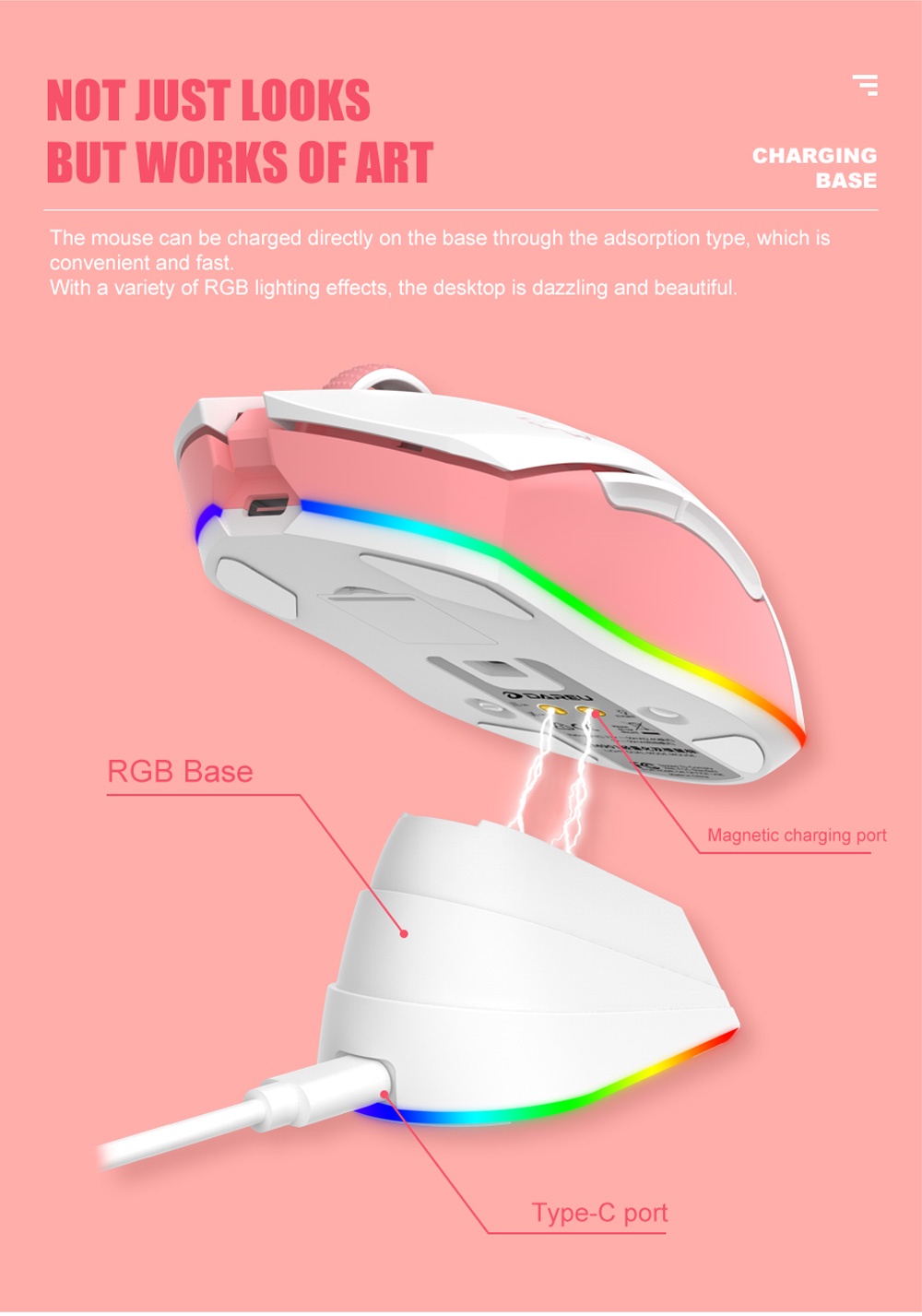 DAREU Dual Modes Gamer Mouse RGB 2.4G Ratos De Jogos Sem Fio Com ...