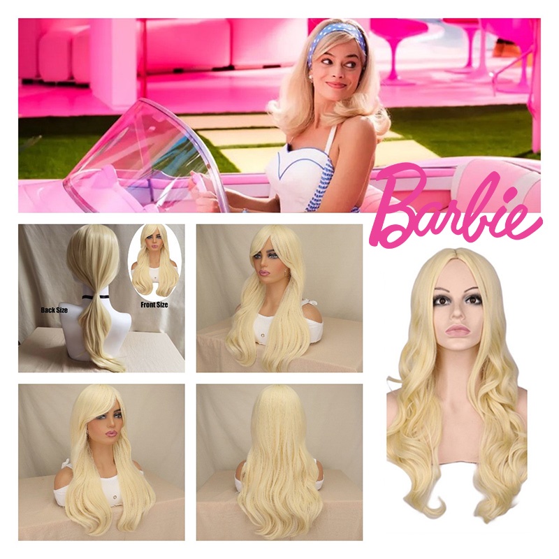 Peruca Inspirada Barbie Linda Dourada Com Divisão Média Cosplay Para ...