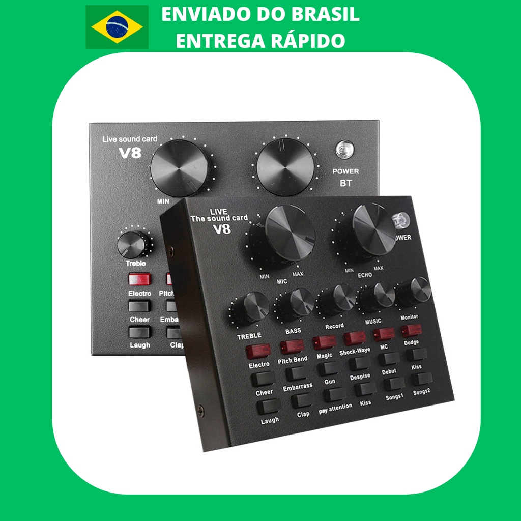Placa de Som V8 com Microfone P2 e Fone P10 inclusos! | Shopee Brasil