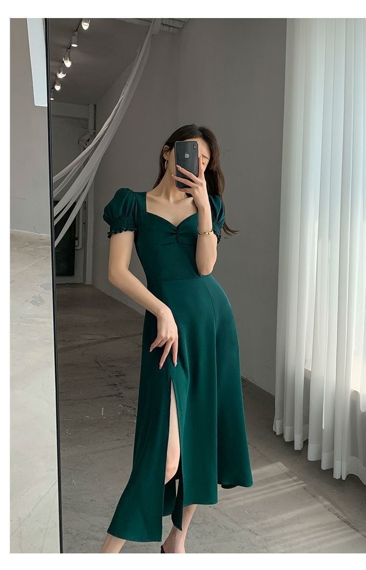 Vestido feminino 2025 novo estilo manga bufante gola quadrada francês doce retrô | Shopee Brasil