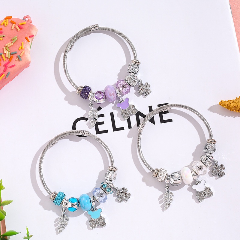 Braceletes De Aço Inoxidável Com Trevo De Diamante Para Mulheres ...