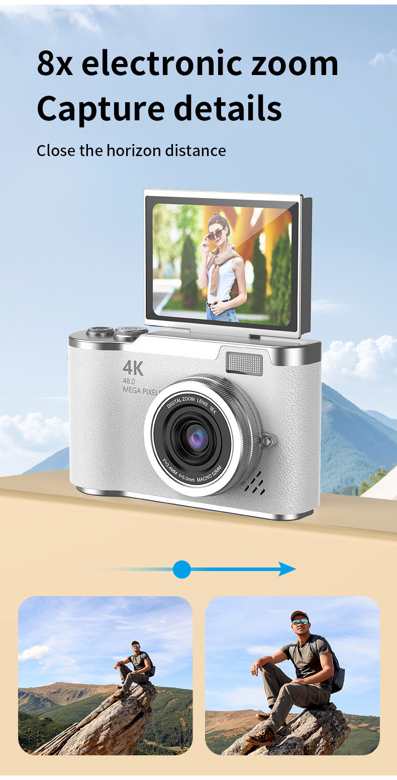 Câmera De Fotografia Digital 4K CCD 8X Zoom 4K 4800W Pixels AF Autofoco Vlog Gravador De Vídeo ...