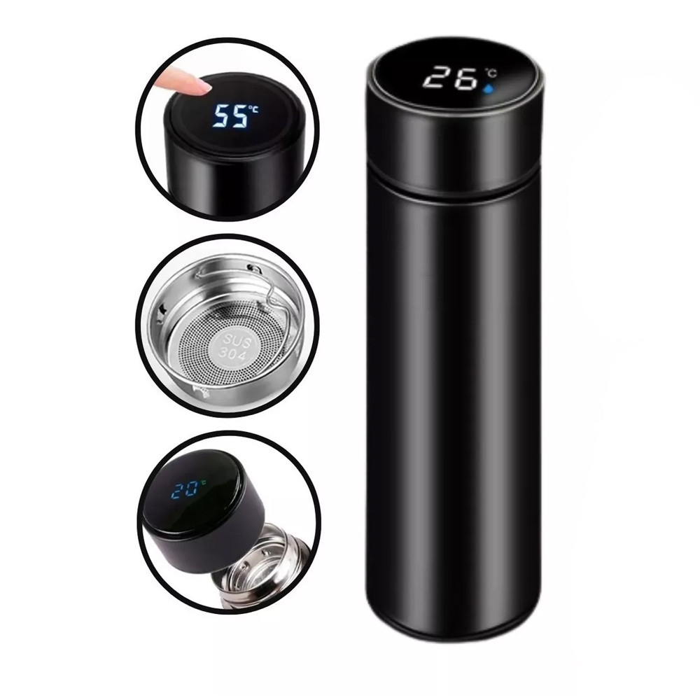 Garrafa Térmica Preta Temperatura Digital Led 480ml | Shopee Brasil