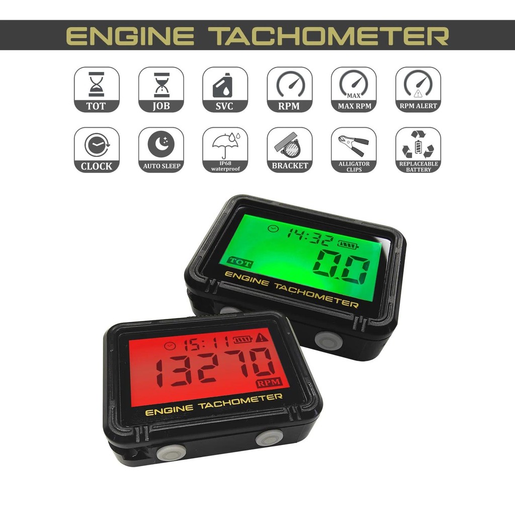 Multifuncional Motocicleta Tacômetro Luz De Fundo Verde RPM Relógio Display Digital Tach Hora ...