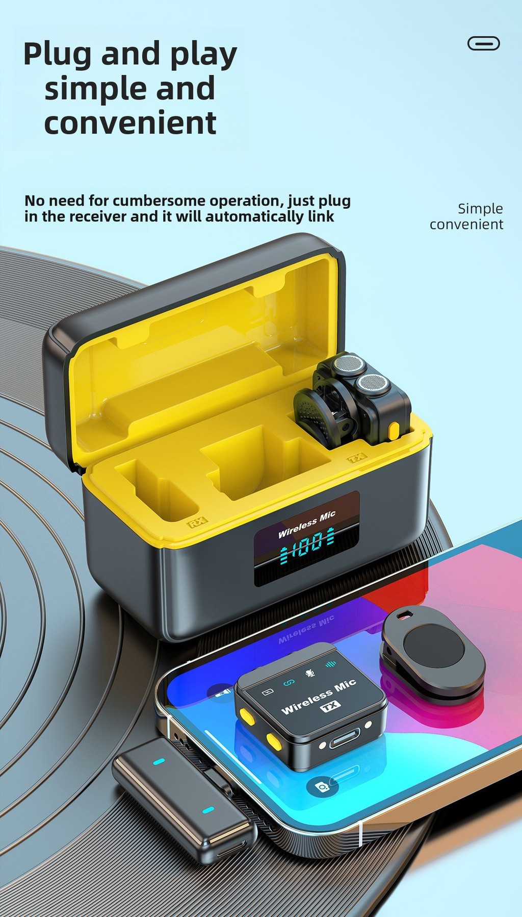 M9 Mini microfone sem fio magnético sucção mic recording vídeo live ...