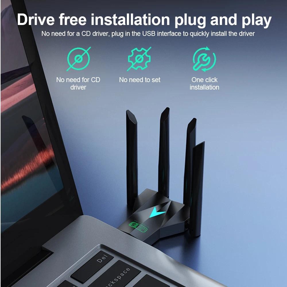 Adaptador USB WiFi 1300Mbps Dual Band 2.4G 5 GHz Receptor De Placa De Rede Sem Fio Para Driver ...