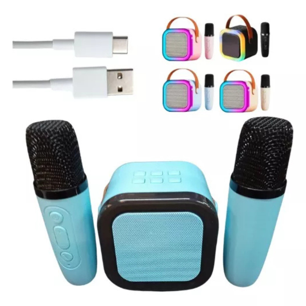Caixa de Som Azul - Karaoke Potente 2 Microfones | Shopee Brasil