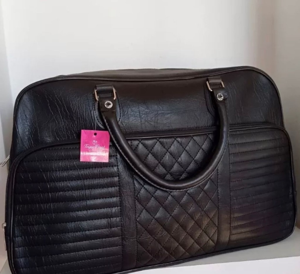 Bolsa Mala de Viagem de Couro Reforçada com 2 Compartimentos e Alça ...