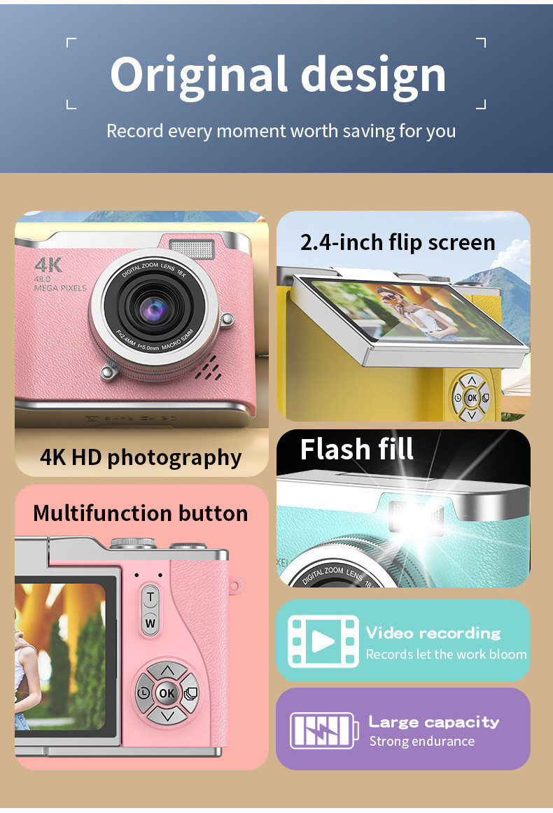 Câmera De Fotografia Digital 4K CCD 8X Zoom 4K 4800W Pixels AF Autofoco Vlog Gravador De Vídeo ...