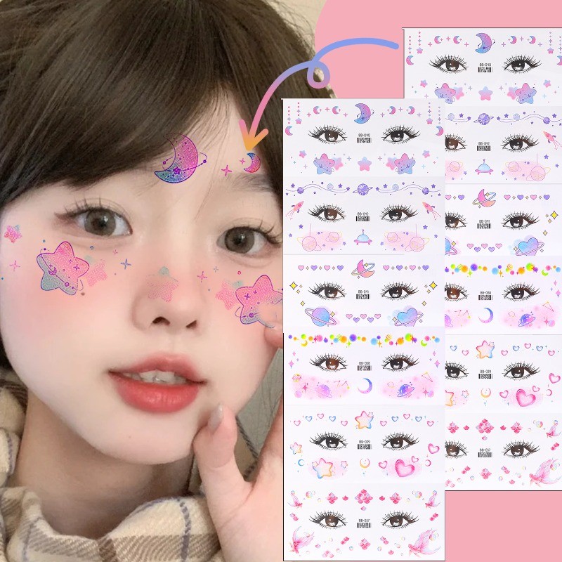 [Destaque] Adesivos De Tatuagem De Estrela Cintilante-Patch Lua-Paster De Rosto De Planeta À ...