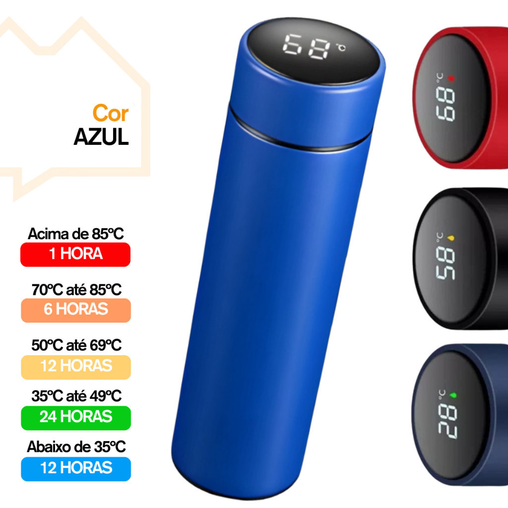 Garrafa Térmica Led com Termômetro 500ml-Azul | Shopee Brasil