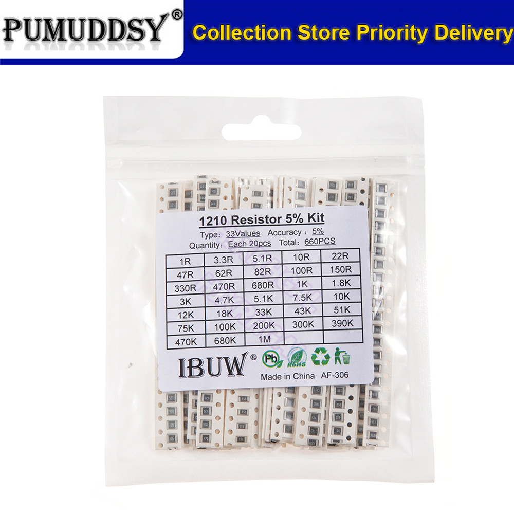 Kit De Resistor SMD 1210 Sortido 1ohm-1M ohm hjxrhgal 5 % 33 Valores x ...