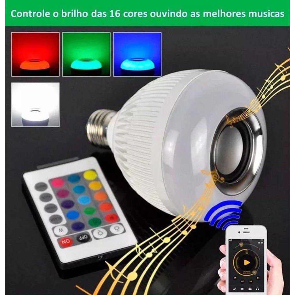Lampada Bluetooth De Led Caixa De Som C Controle Rgb 12W Music Rgb Caixa De Som + Controle ...