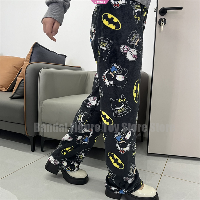 Hello Kitty Batman Algodão Veludo Pijama Solto Calça Comprida Feminino ...