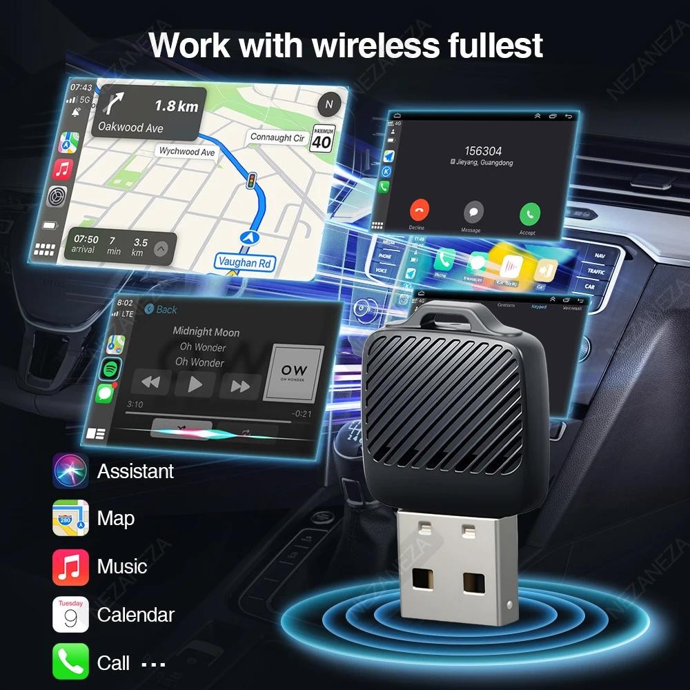 2 Em 1 Mini Dongle CarPlay Sem Fio Para Adaptador De Rádio De Carro OEM Com Android Auto TypeC ...