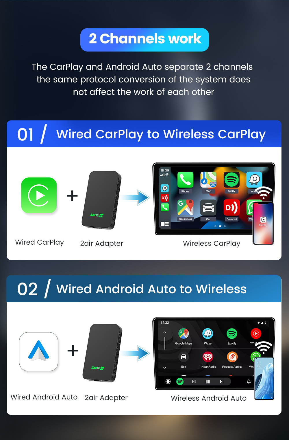 CarlinKit 5.0 2air Adaptador CarPlay Sem Fio Android Auto Caixa ...