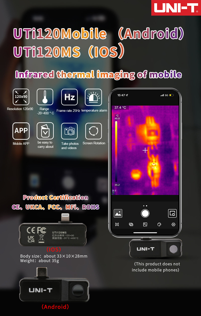 Câmera De Imagem Térmica UNI-T UTi120M Android/IOS Termovisor Infravermelho 120 * 90 | Shopee Brasil